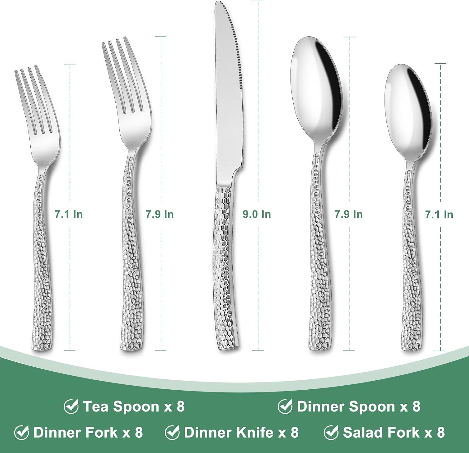 Hammered Silverware Set, 40-Piece Stainless Steel Wave Flatware Set for ...