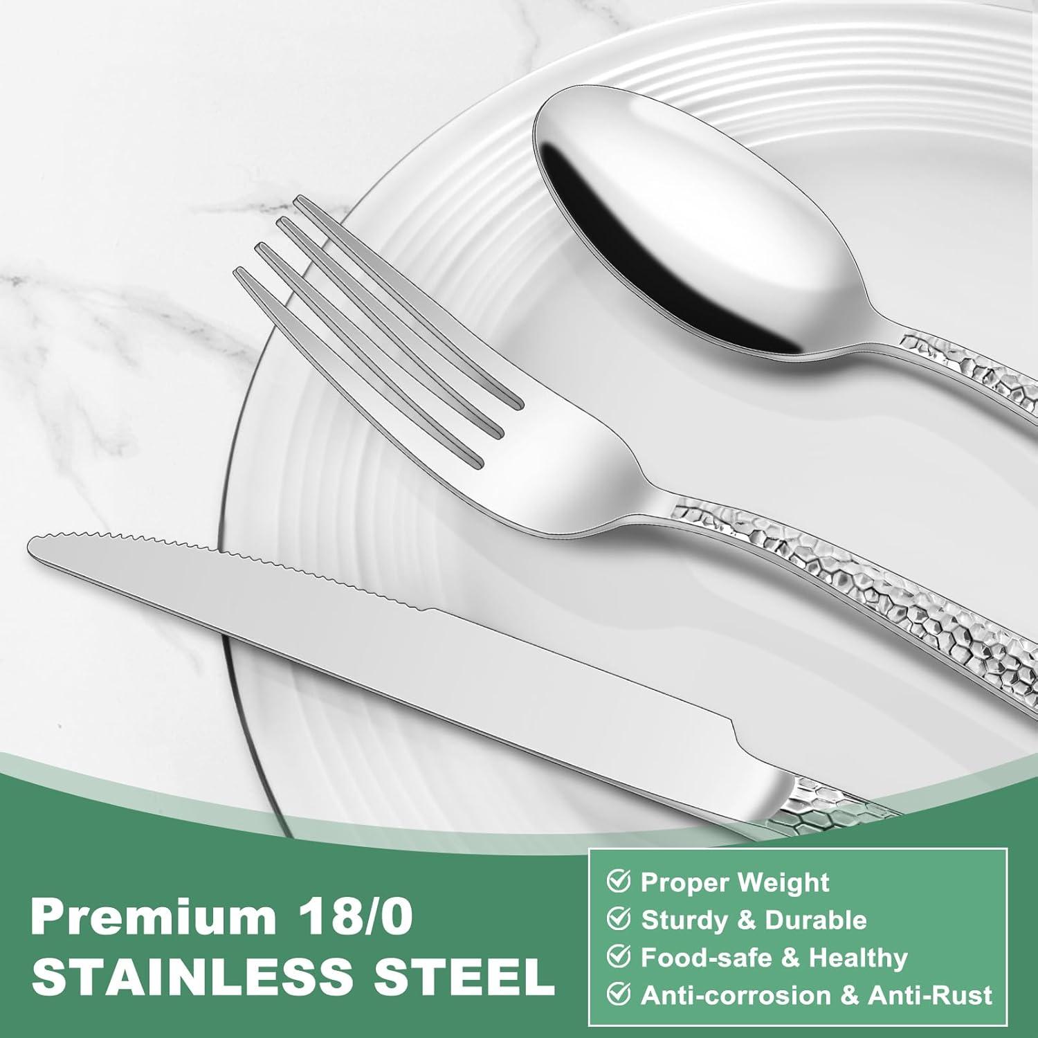 Hammered Silverware Set, 40-Piece Stainless Steel Wave Flatware Set for ...