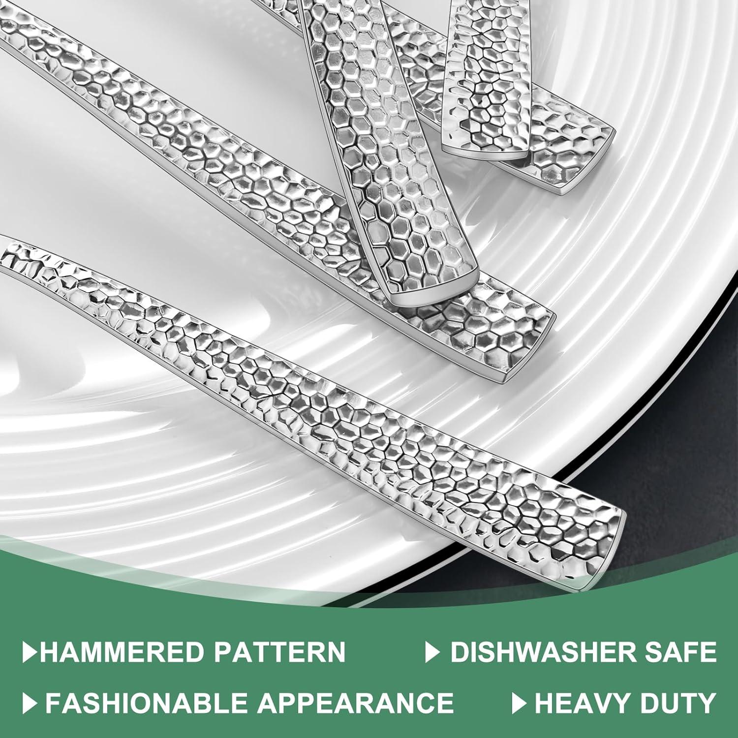 Hammered Silverware Set, 40-Piece Stainless Steel Wave Flatware Set for ...